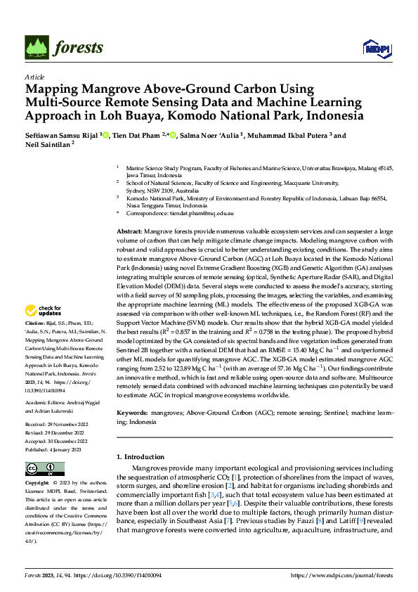 Pdf Mapping Mangrove Above Ground Carbon Using Multi Source Remote