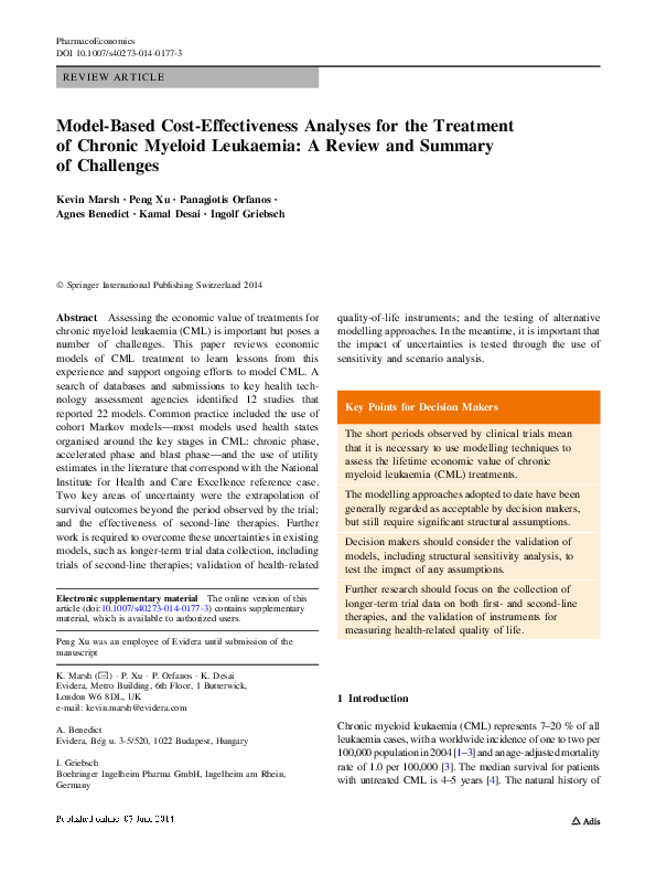 (PDF) Model-Based Cost-Effectiveness Analyses for the Treatment of Chronic Lymphocytic Leukaemia ...