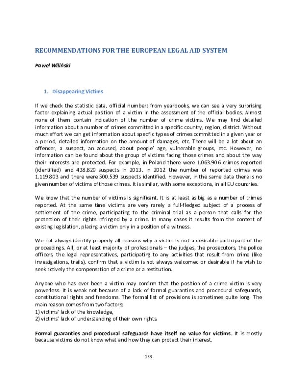 (PDF) Recommendations for the european legal aid system