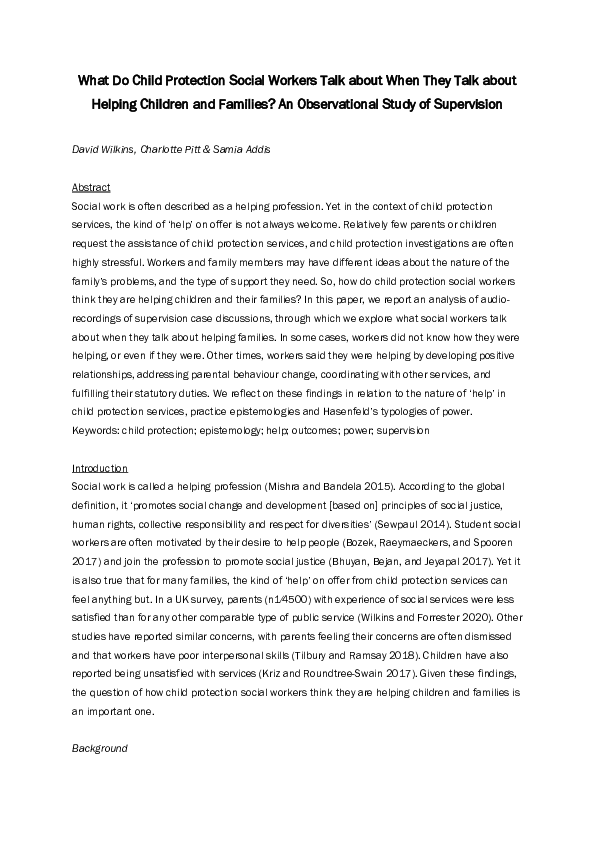 (PDF) What Do Child Protection Social Workers Talk about When They Talk ...