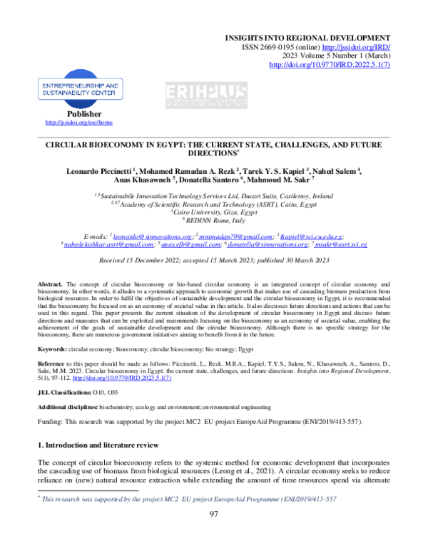 (PDF) Circular bioeconomy in Egypt: the current state, challenges, and ...