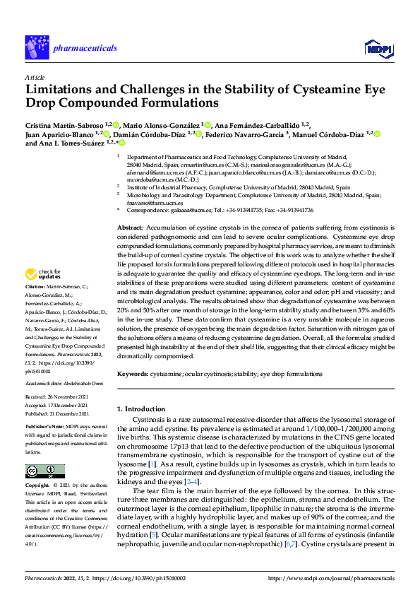 (PDF) Limitations and Challenges in the Stability of Cysteamine Eye ...