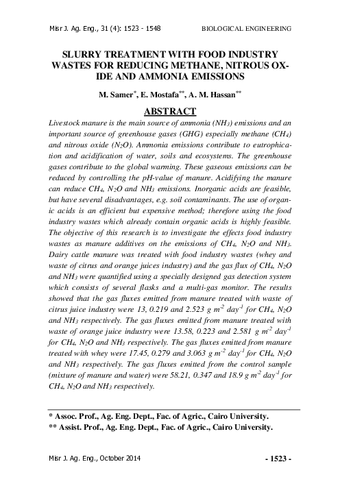 (PDF) Slurry Treatment with Food Industry Wastes for Reducing Methane ...