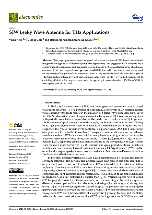 (PDF) SIW Leaky Wave Antenna for THz Applications