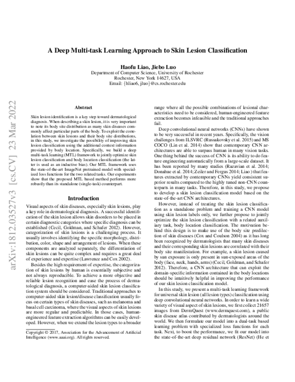 (PDF) A Deep Multi-Task Learning Approach to Skin Lesion Classification