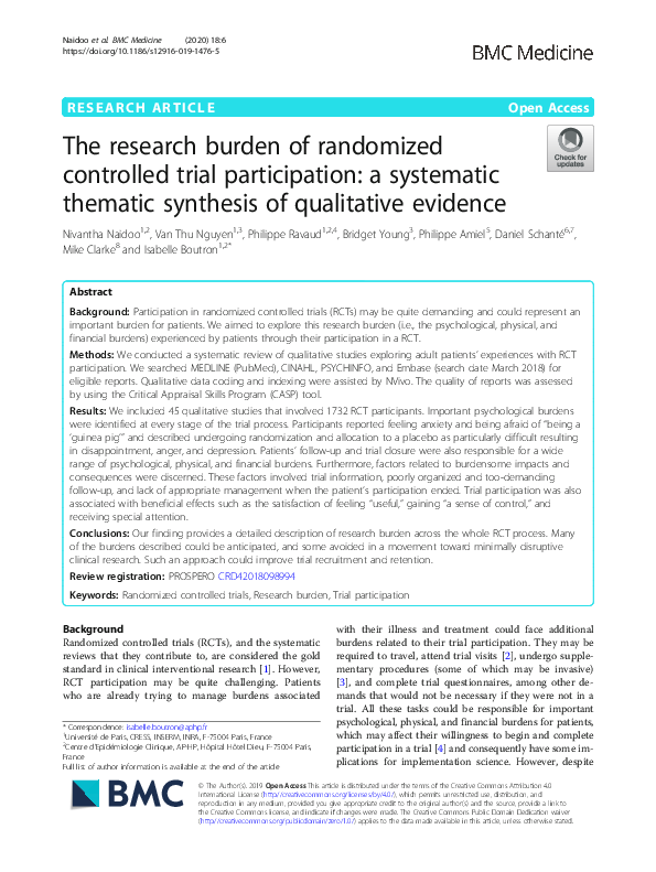 (PDF) The research burden of randomized controlled trial participation ...