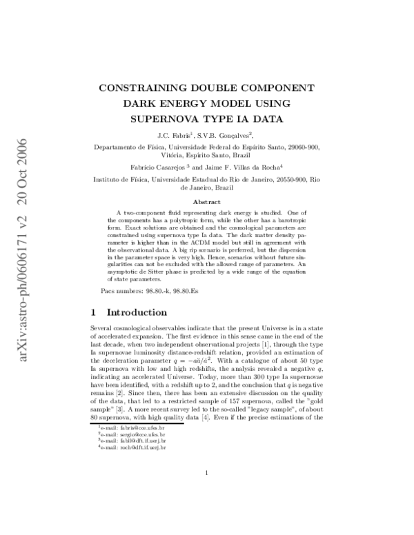 (PDF) Constraining a double component dark energy model using supernova ...