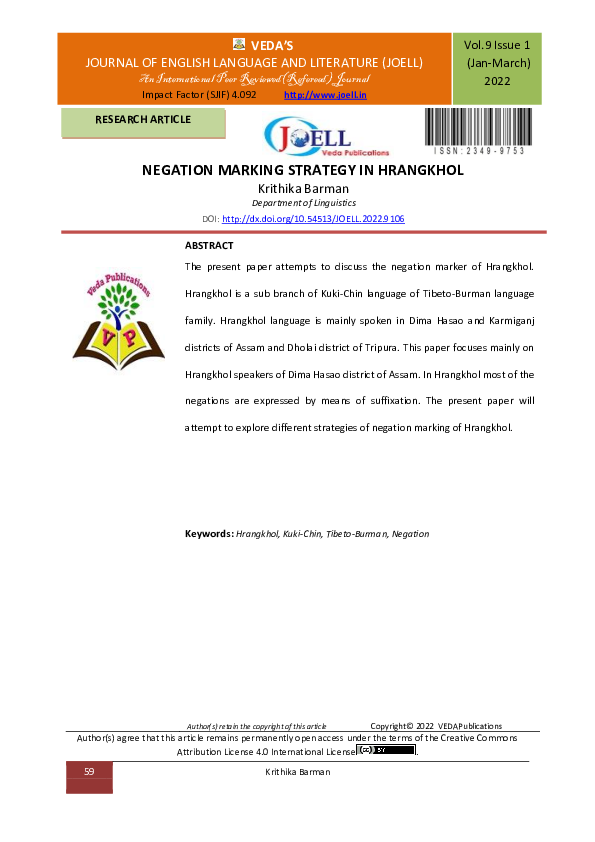 (PDF) Negation Marking Strategy in Hrangkhol