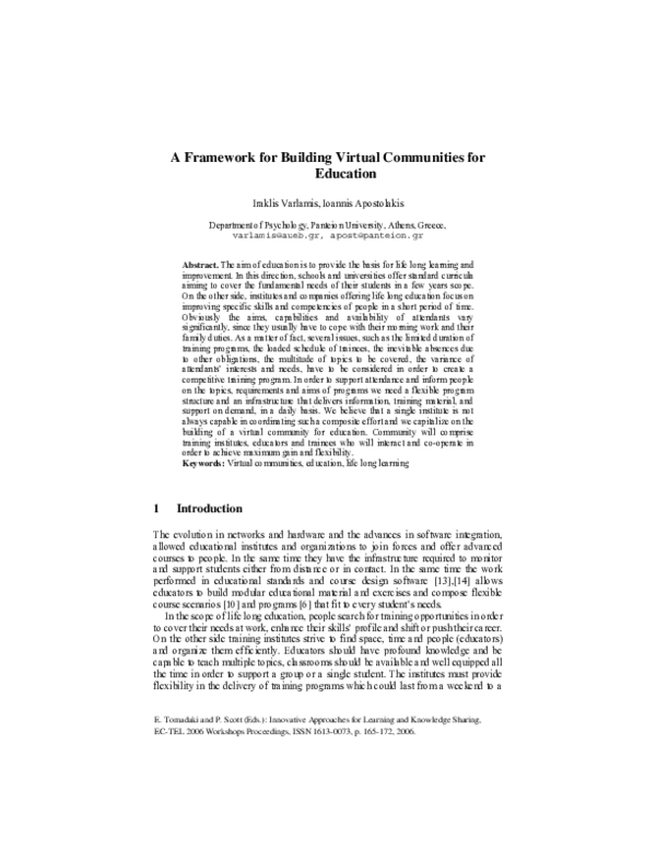 (PDF) A Framework for Building Virtual Communities for Education