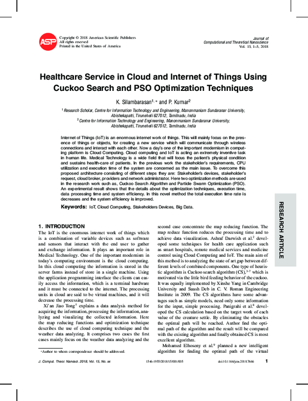 (PDF) Healthcare Service in Cloud and Internet of Things Using Cuckoo Search and PSO ...