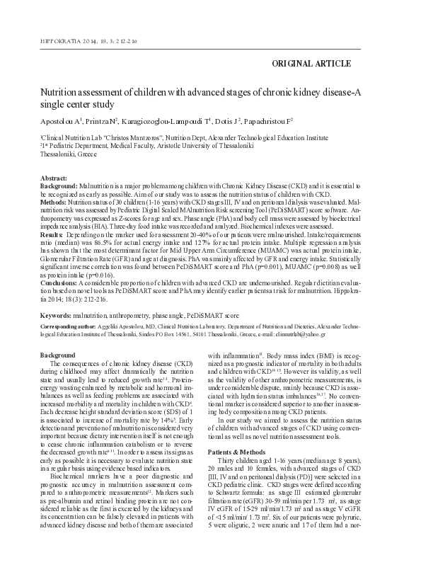 (PDF) Nutrition assessment of children with advanced stages of chronic ...