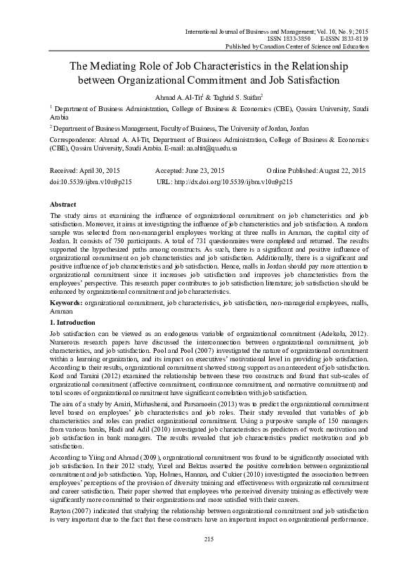 (PDF) The Mediating Role of Job Characteristics in the Relationship between Organizational ...