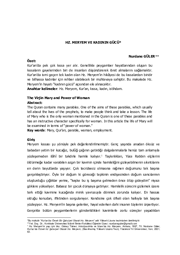 (PDF) Hz. Meryem Ve Kadinin Gücü