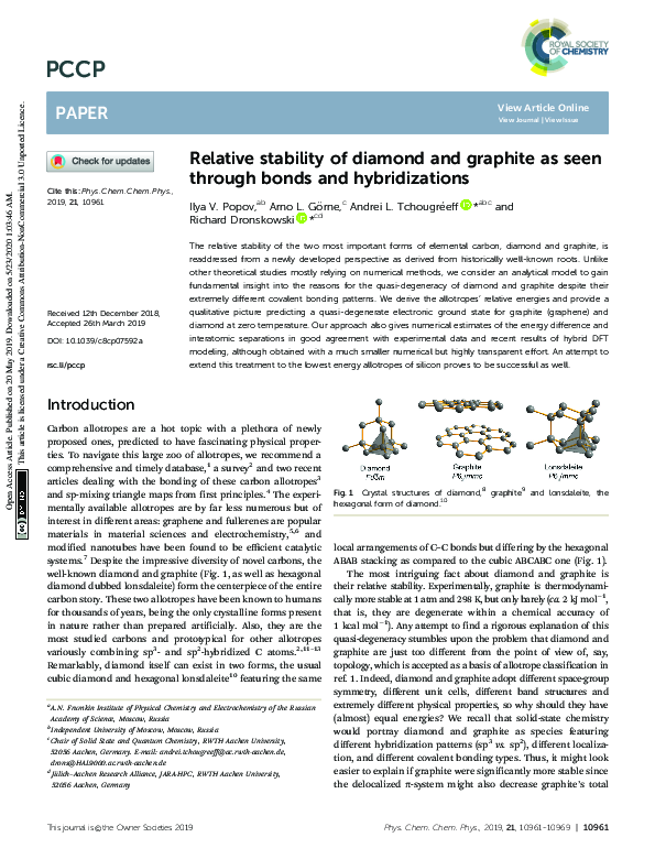 (PDF) Relative stability of diamond and graphite as seen through bonds ...