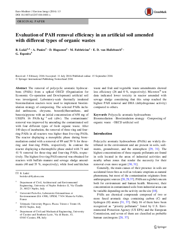 (PDF) Evaluation of PAH removal efficiency in an artificial soil ...