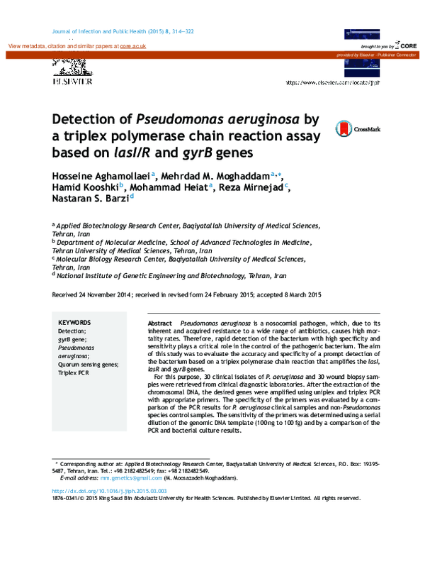 (PDF) Detection of Pseudomonas aeruginosa by a triplex polymerase chain reaction assay based on ...
