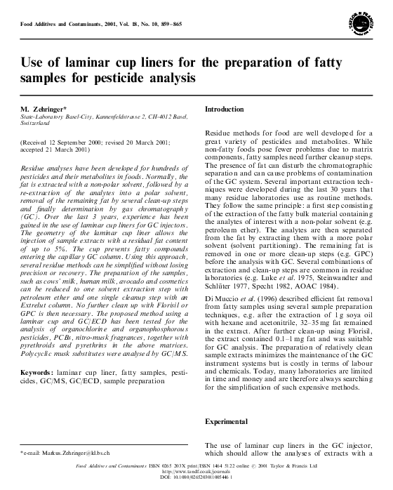 (PDF) Use of laminar cup liners for the preparation of fatty samples ...