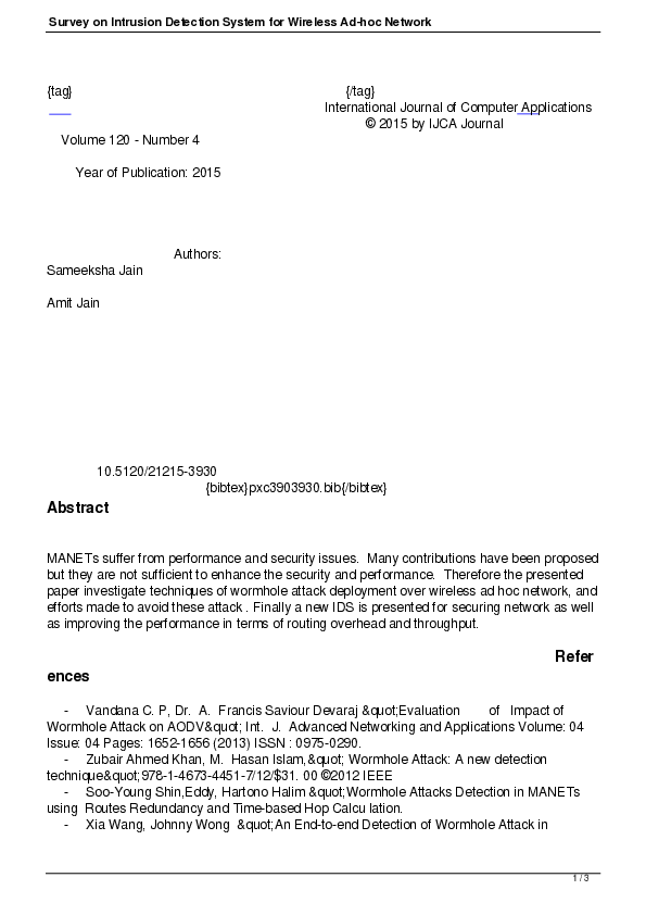 Pdf Survey On Intrusion Detection System For Wireless Ad Hoc Network