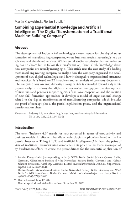 (PDF) Combining Experiential Knowledge and Artificial Intelligence. The Digital Transformation ...