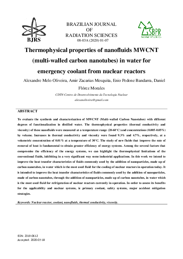 (PDF) Thermophysical properties of nanofluids MWCNT (multi-walled carbon nanotubes) in water for ...