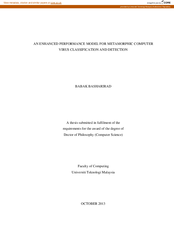 (PDF) Enhanced Model for Metamorphic Virus Classification and Detection