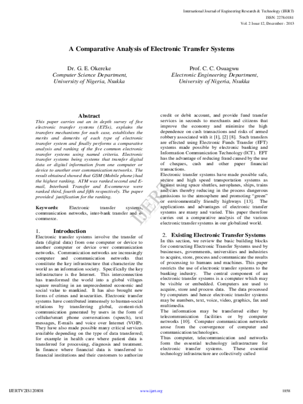 (PDF) Comparative Analysis of Five Electronic Transfer Systems