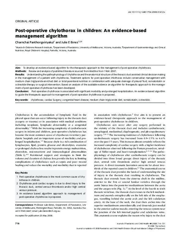 (PDF) Post-operative chylothorax in children: An evidence-based ...