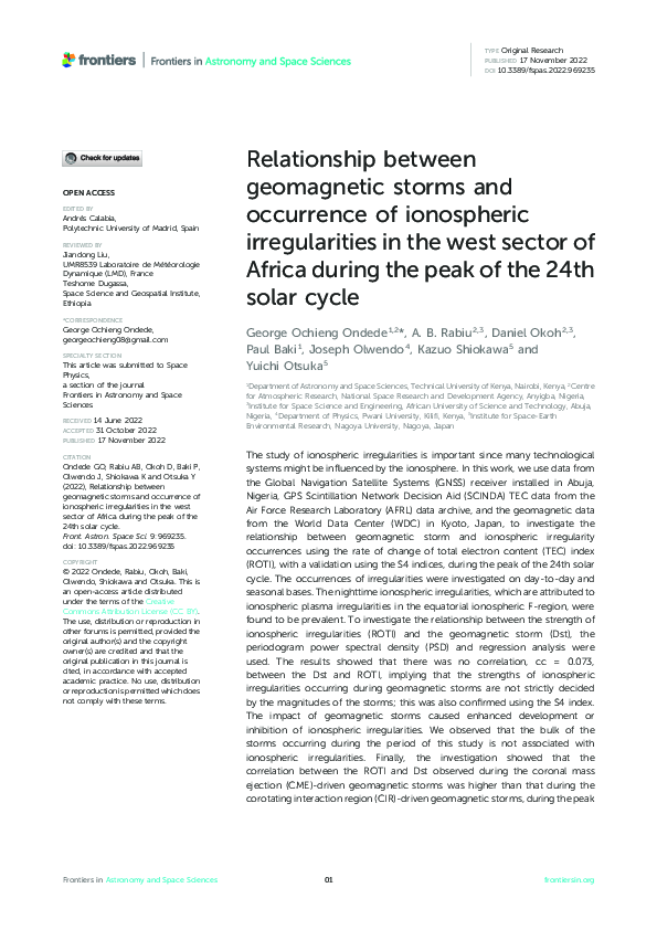 (PDF) Relationship between geomagnetic storms and occurrence of ionospheric irregularities in ...