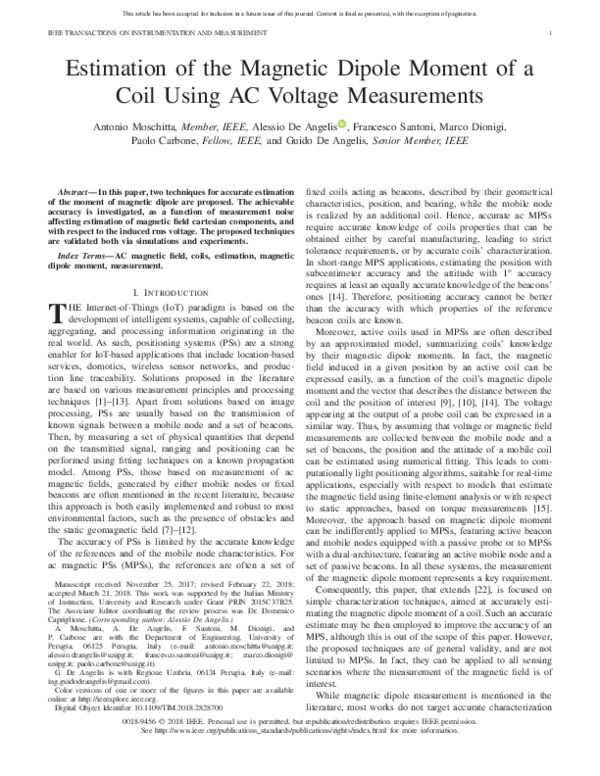 (PDF) Estimation of the Magnetic Dipole Moment of a Coil Using AC Voltage Measurements