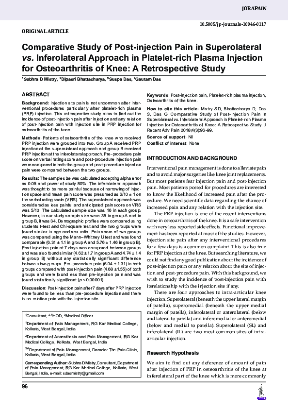 (PDF) Comparative Study of Post-injection Pain in Superolateral vs ...