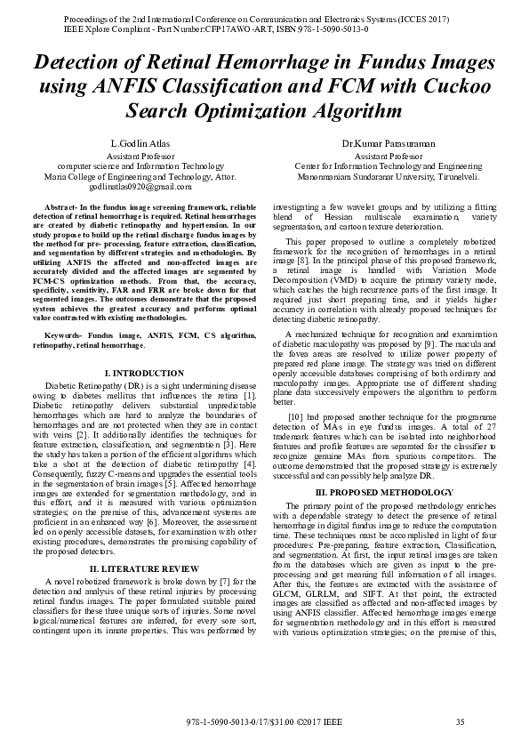 Pdf Detection Of Retinal Hemorrhage In Fundus Images Using Anfis Classification And Fcm With