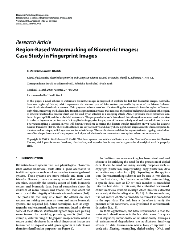 (PDF) ResearchArticle Region-Based Watermarking of Biometric Images ...