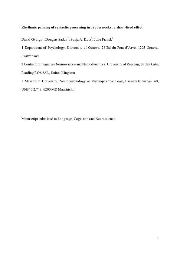(PDF) Rhythmic priming of syntactic processing in Jabberwocky: a short-lived effect