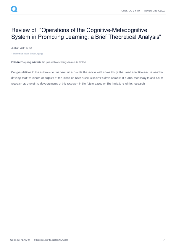(PDF) Review of: "Operations of the Cognitive-Metacognitive System in Promoting Learning: a ...