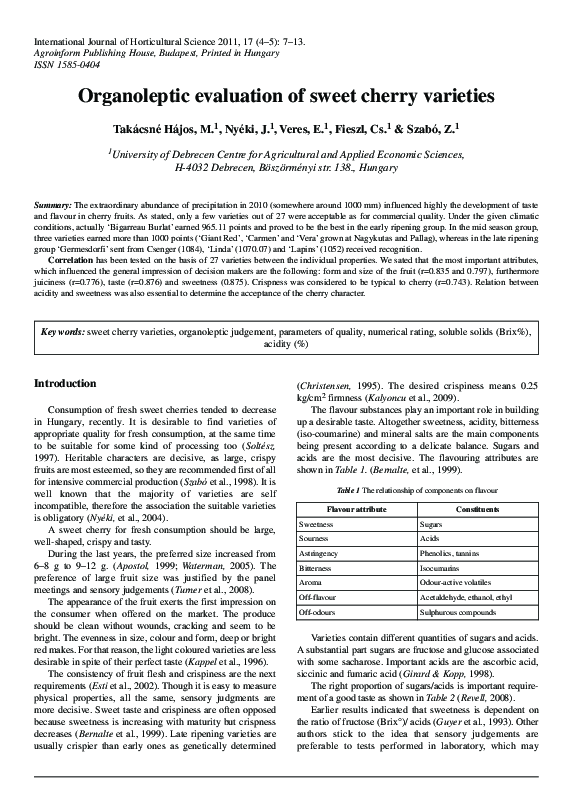 (PDF) Organoleptic evaluation of sweet cherry varieties