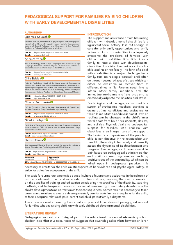 (PDF) Pedagogical support for families raising children with early ...