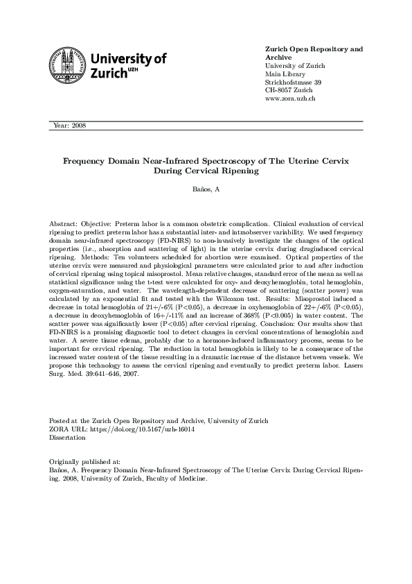 (PDF) Frequency domain near-infrared spectroscopy of the uterine cervix ...
