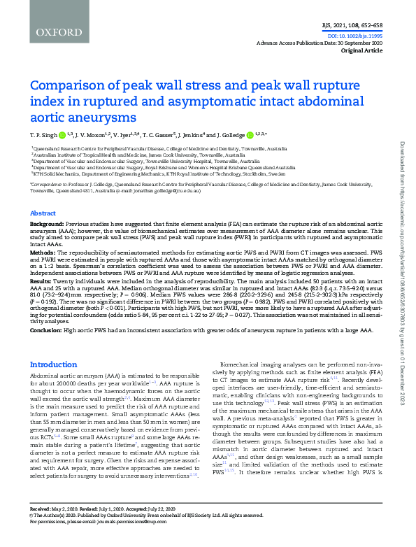 (PDF) Comparison of peak wall stress and peak wall rupture index in ...