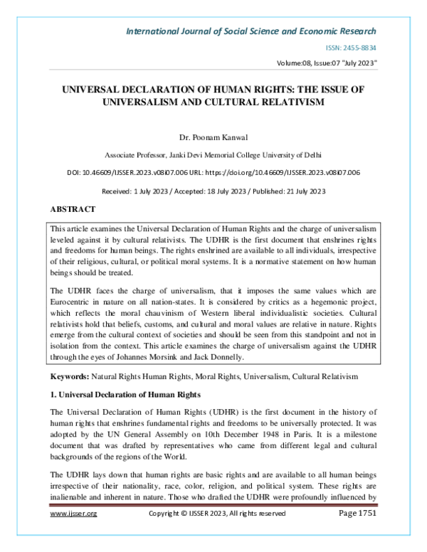 (PDF) Universal Declaration of Human Rights: The Issue of Universalism ...