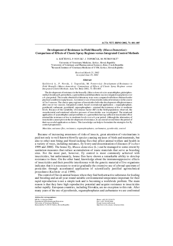 (PDF) Development of Resistance in Field Housefly (Musca domestica ...