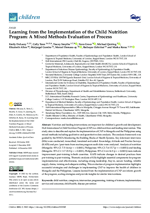 (PDF) Learning from the Implementation of the Child Nutrition Program: A Mixed Methods ...