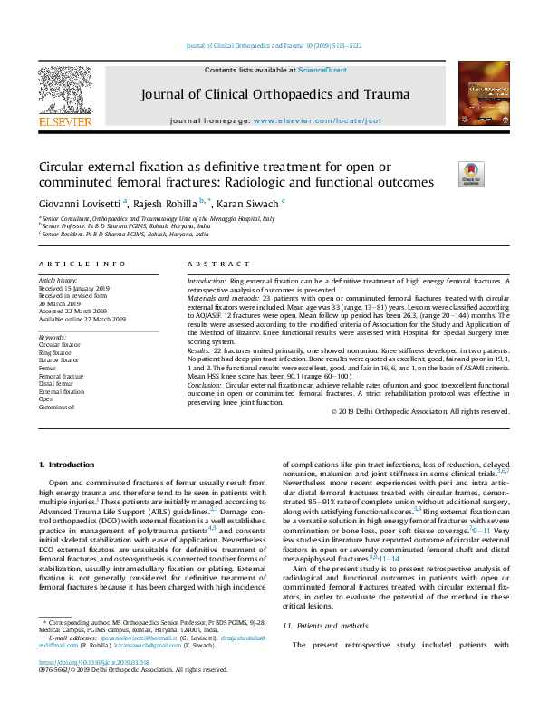 (PDF) Circular external fixation as definitive treatment for open or ...