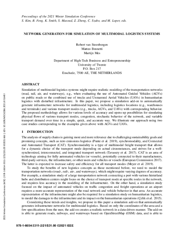 Pdf Network Generation For Simulation Of Multimodal Logistics Systems