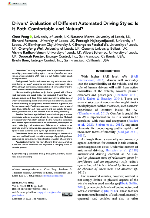 (PDF) Drivers’ Evaluation of Different Automated Driving Styles: Is It ...