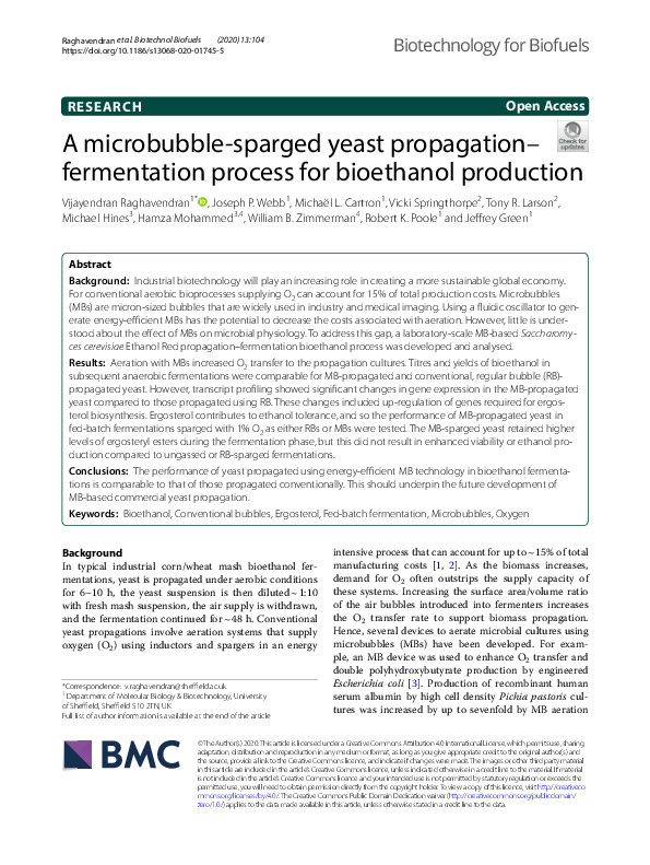 (PDF) A microbubble-sparged yeast propagation–fermentation process for bioethanol production