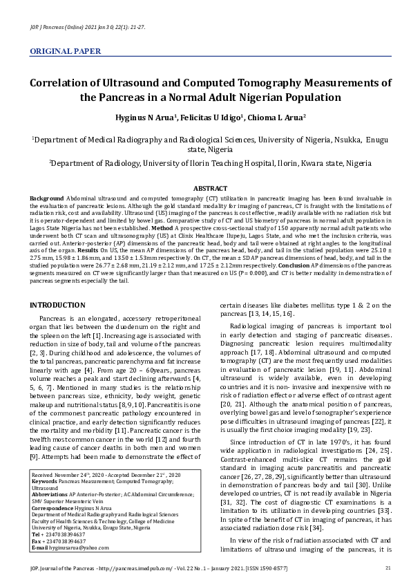 (PDF) Correlation of Ultrasound and Computed Tomography Measurements of ...