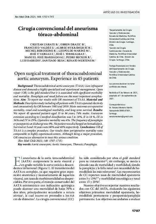 (PDF) Cirugía convencional del aneurisma tóraco-abdominal