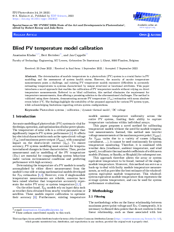 (PDF) Blind PV temperature model calibration