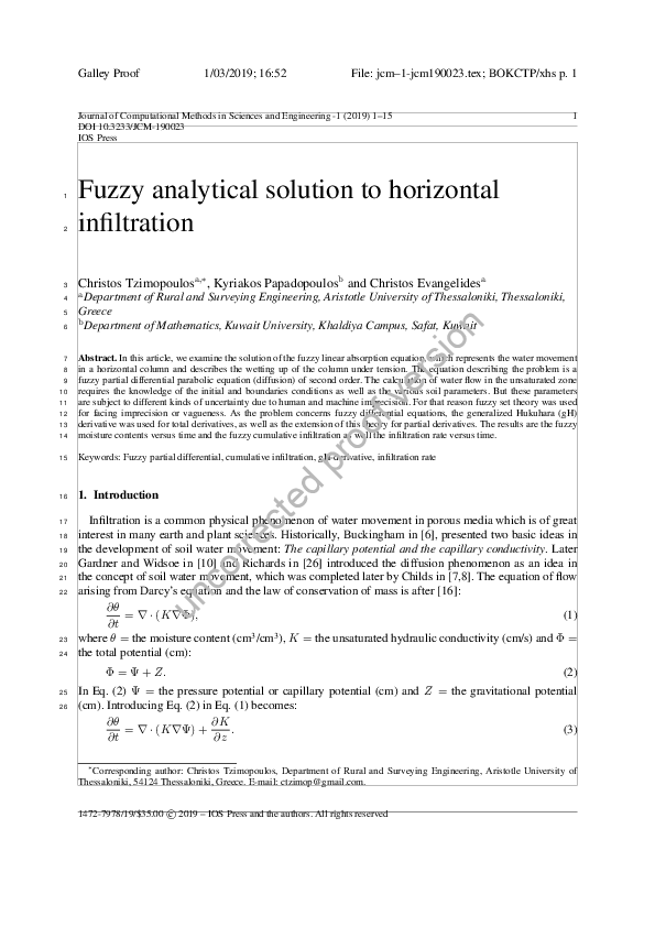 (PDF) Fuzzy analytical solution to horizontal infiltration