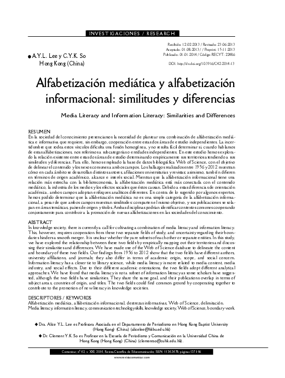 (PDF) Alfabetización mediática y alfabetización informacional: similitudes y diferencias